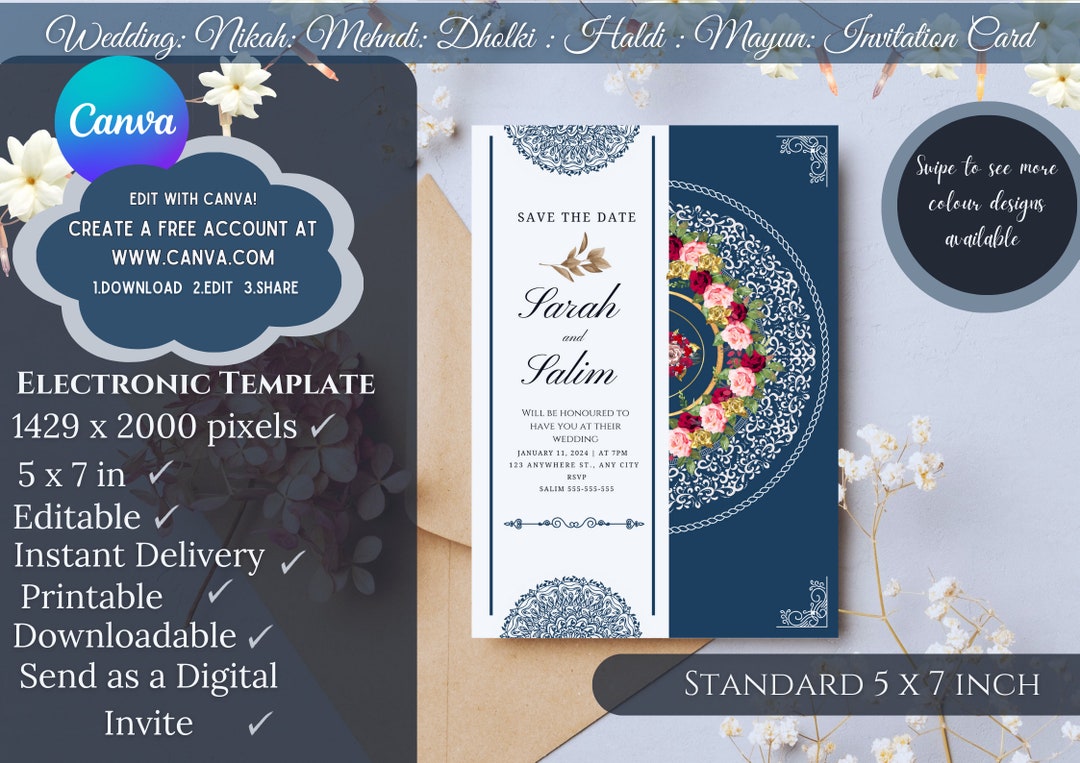 Wedding Ceremony Desi Wedding Card Classic Elegance Muslim Desi Nikkah ...