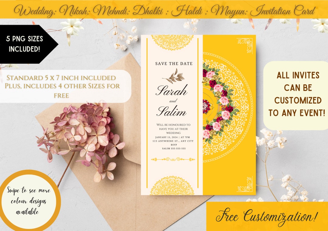 Wedding Ceremony Desi Wedding Card Classic Elegance Muslim Desi Nikkah ...