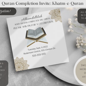 Quran Completion Mubarak Invitation Card, Khatm E Quran Muslima Invites ...