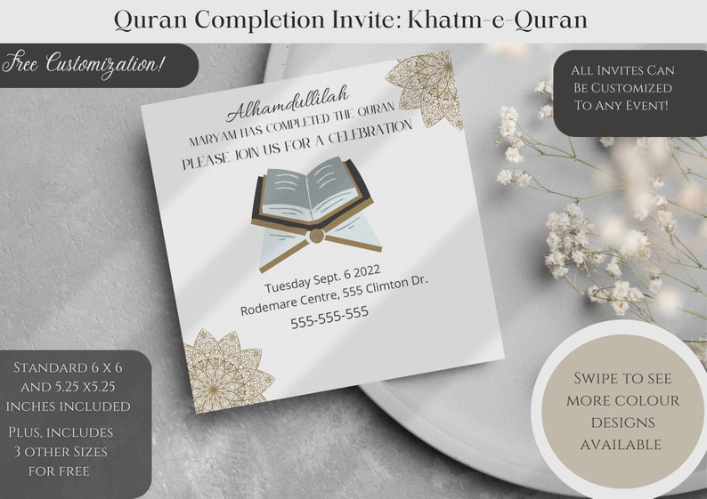 Quran Completion Mubarak Invitation Card, Khatm E Quran Muslima Invites ...