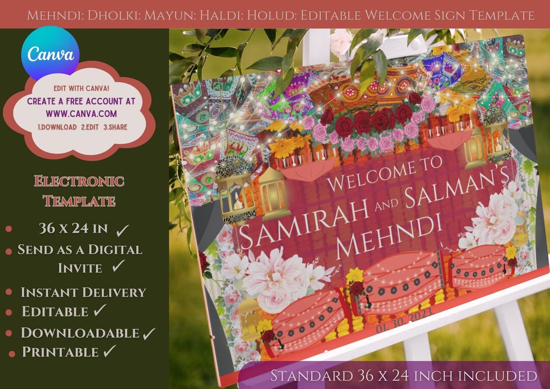 MEHNDI WELCOME SIGN as Mehndi Sign Mendhi Umbrella Desi Decor as ...