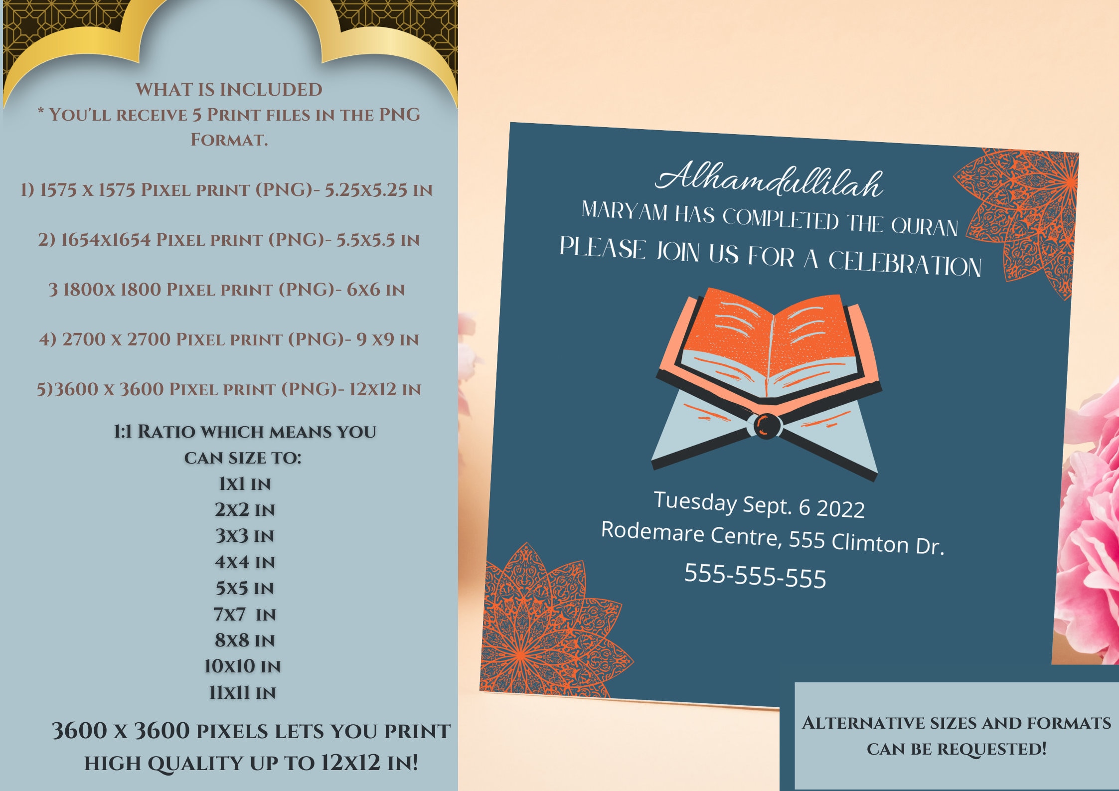 Quran Completion Mubarak Invitation Card, Khatm E Quran Muslima Invites ...