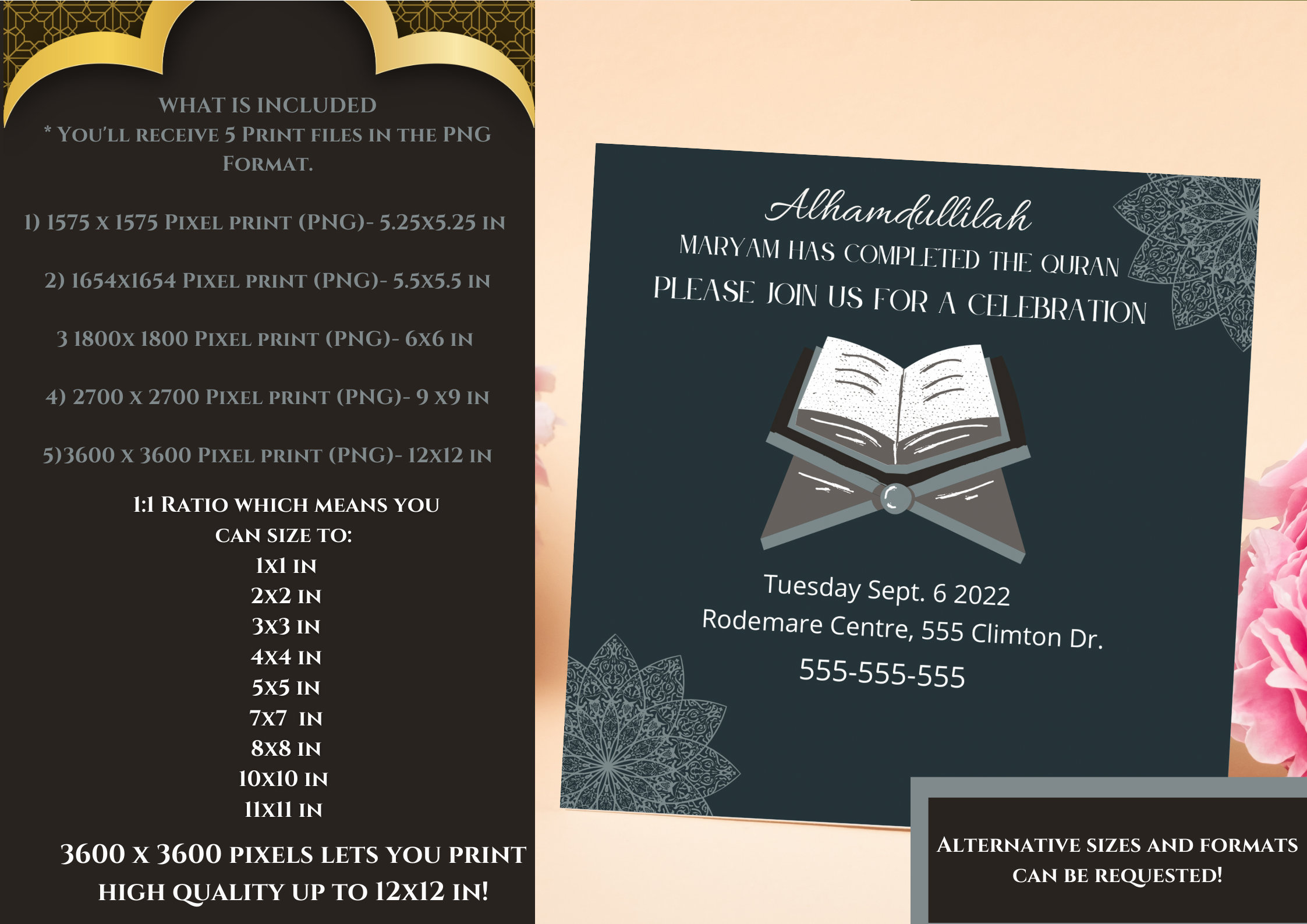 Quran Completion Mubarak Invitation Card, Khatm E Quran Muslima Invites ...