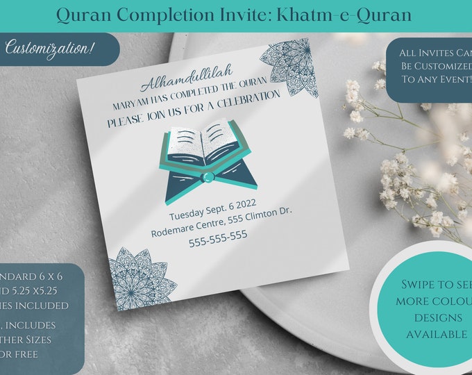Quran Completion Mubarak Invitation Card, Khatm E Quran Muslima Invites ...