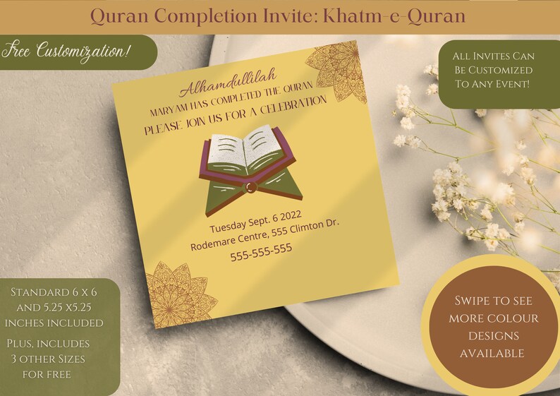 Quran Completion Mubarak Invitation Card, Khatm E Quran Muslima Invites ...