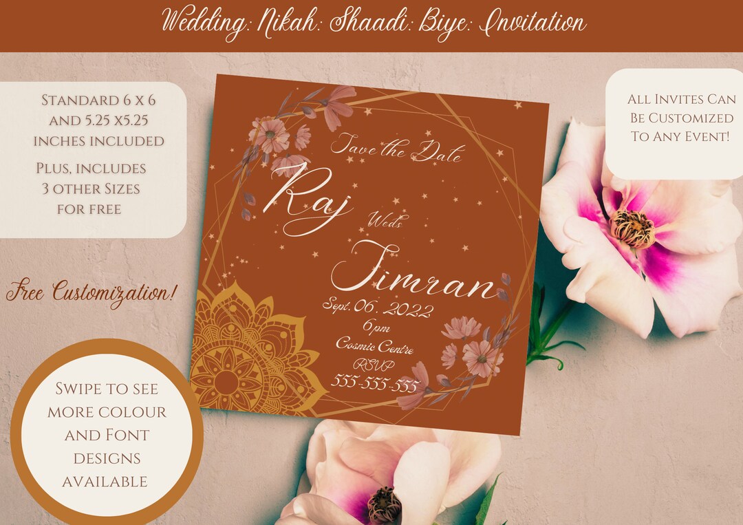 Wedding Ceremony Desi Wedding Card Classic Elegance Muslim Desi Nikkah ...