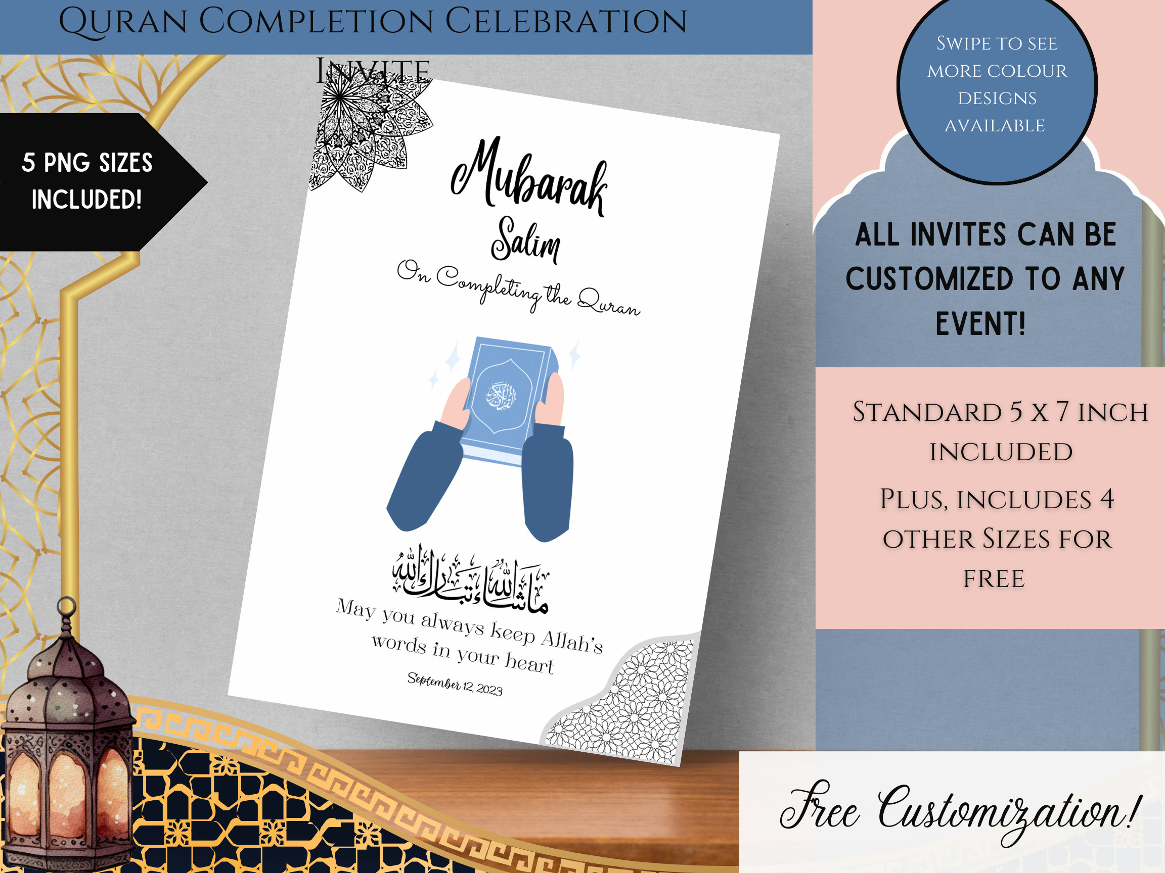 Quran Completion Mubarak Invitation Card, Khatm E Quran Muslima Invites ...