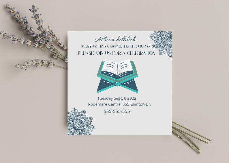 Quran Completion Mubarak Invitation Card Khatm E Quran - Etsy Canada