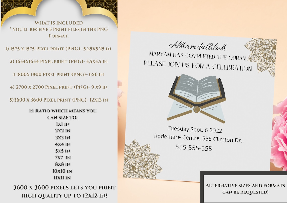 Quran Completion Mubarak Invitation Card, Khatm E Quran Muslima Invites ...