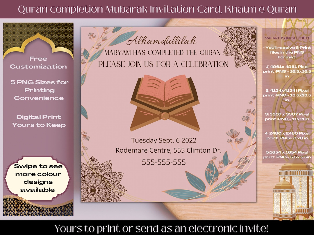 Quran Completion Mubarak Invitation Card Khatm E Quran - Etsy Australia
