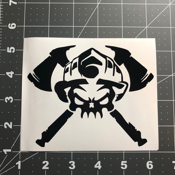 Firefighter Skull Sticker - Etsy