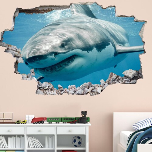 Shark Wall Decal Sticker Mural Poster Print Art Kids Bedroom - Etsy