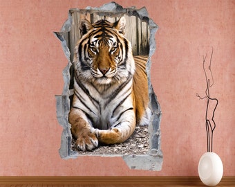 Tiger Wall Decal Jungle 3D Smashed Wall Art Sticker Kids - Etsy