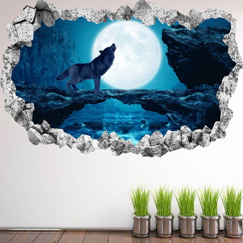 Wolf Moon Night Wall Sticker Mural Decal Print Art EJ15 - Etsy