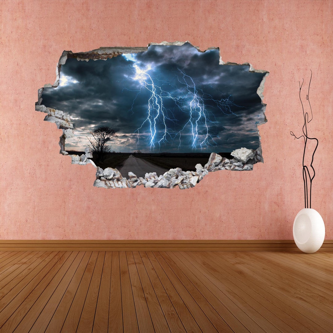 Thunderstorm Lightning Over Road Wall Decal Sticker Mural Poster Print ...