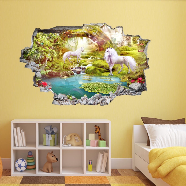 Unicorn Enchanted Forest Fantasy Wall Sticker Mural Decal | Etsy