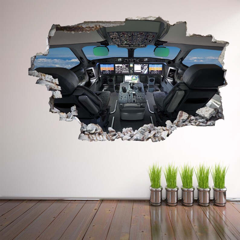 Airplane Cockpit Aircraft Wall Stickers Mural Decal Poster | Etsy