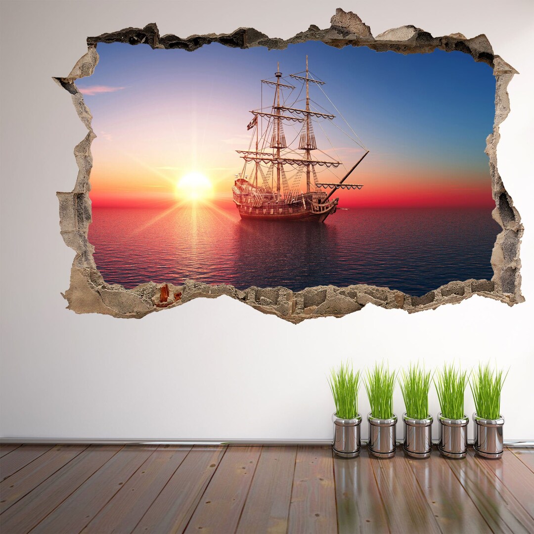 Pirate Sailing Ship Sunset Wall Decal Sticker Mural Poster Print Art ...