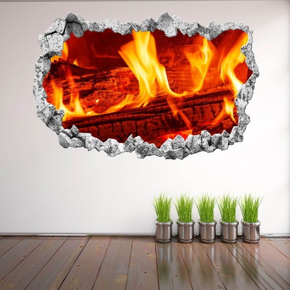 Fireplace Flame Wall Decal Sticker Mural Poster Print Art Home | Etsy