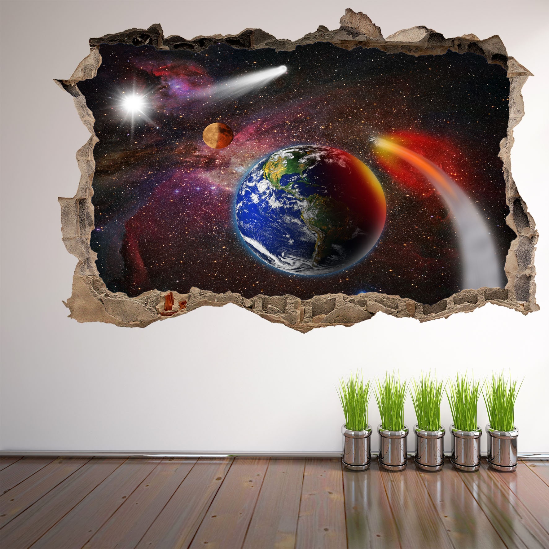 Space Earth Asteroid Stars Wall Decal Sticker Mural Print Art | Etsy