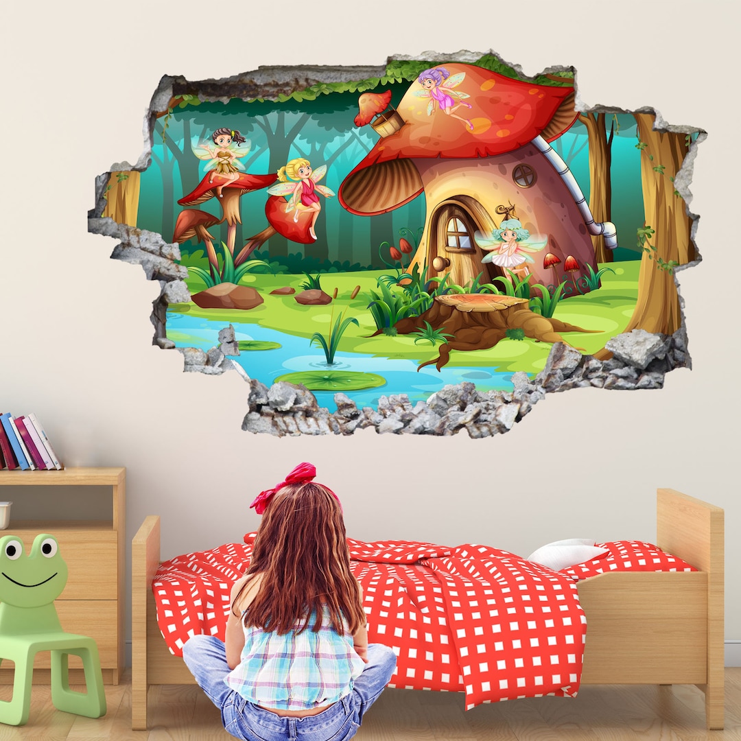 Fairies Mushroom House Magical Forest Wall Decal Sticker Mural Poster ...