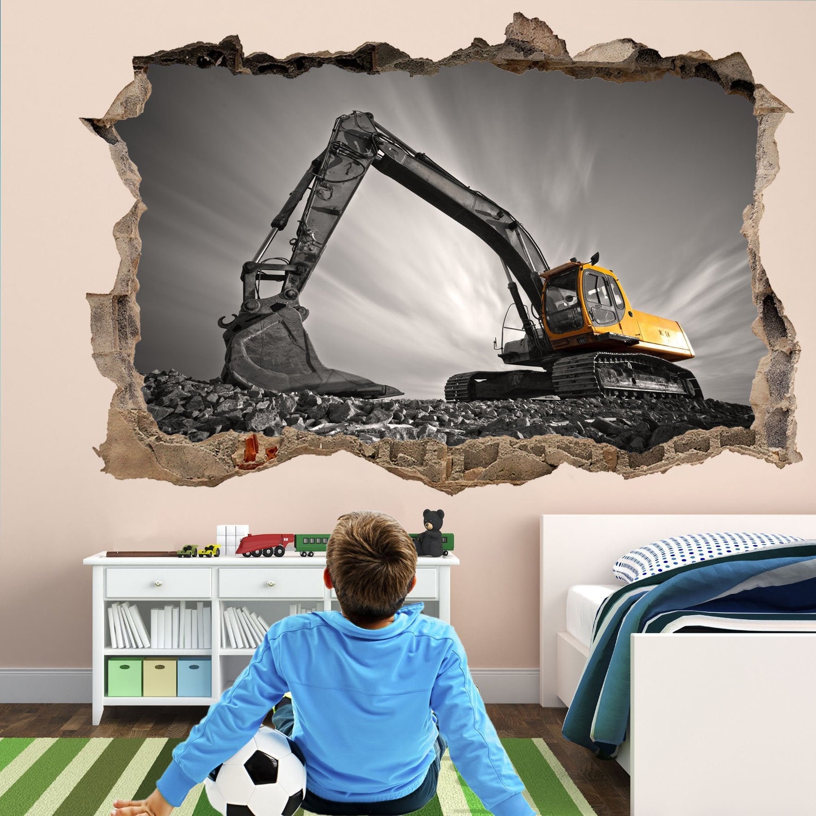 Excavator Construction Equipment Work Machine Wall Sticker Mural Decal ...