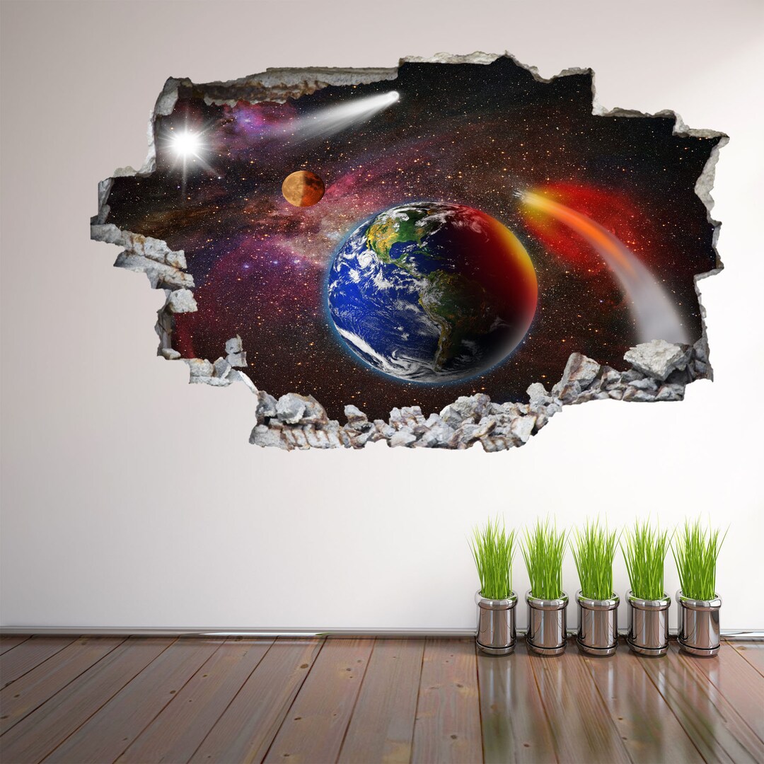 Space Earth Asteroid Stars Wall Decal Sticker Mural Print Art Kids ...