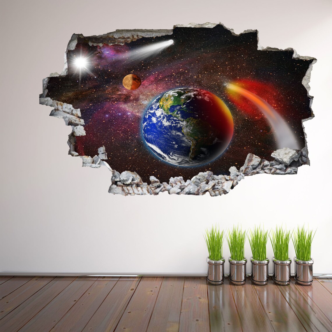 Space Earth Asteroid Stars Wall Decal Sticker Mural Print Art | Etsy