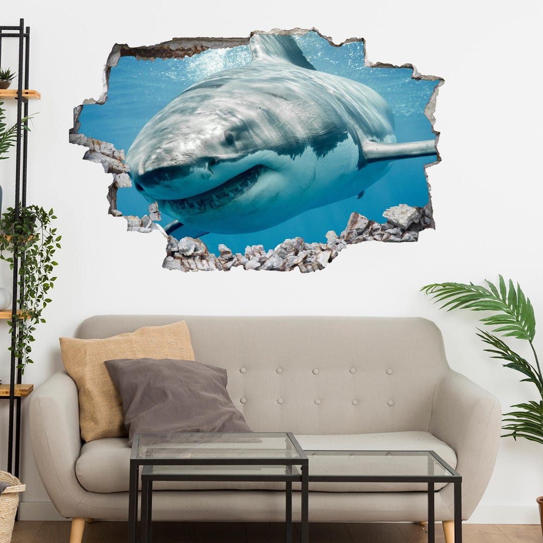Great White Shark Wall Sticker Mural Decal Poster Print Art Home Office ...