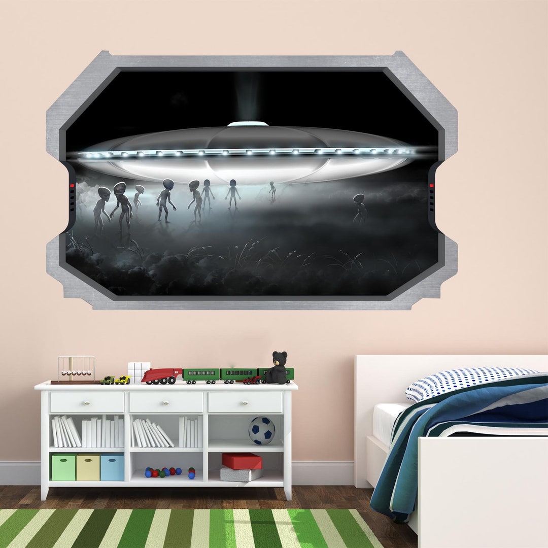Aliens Spaceship UFO Wall Decal Sticker Mural Poster Print Art Kids ...