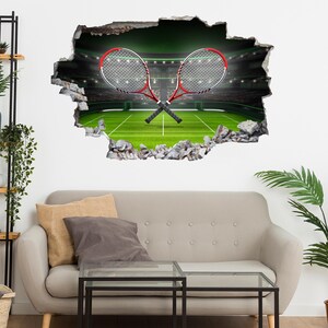 Tennis Court Wall Decal Sticker | Tennis Rackets Wall Mural for Home ...