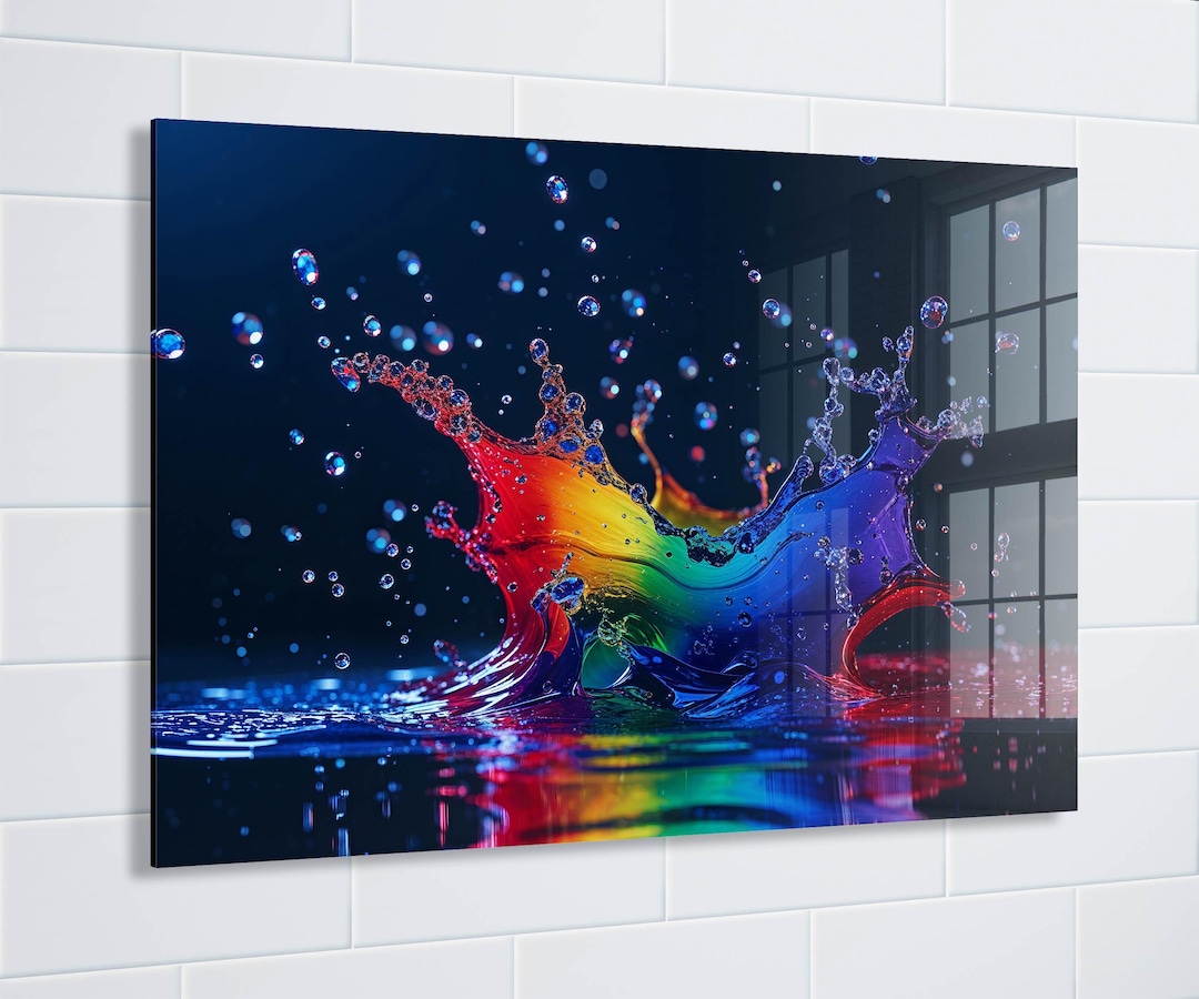 Paint Splash Acrylic Glass Wall Art - Rainbow Water Splash Wall Art ...