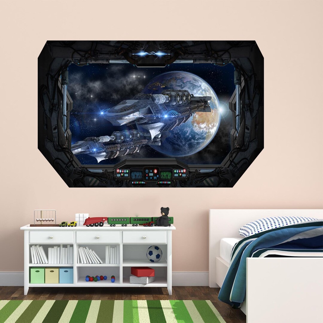 Futuristic Spaceship Space Earth Wall Decal Sticker Mural Poster Print ...