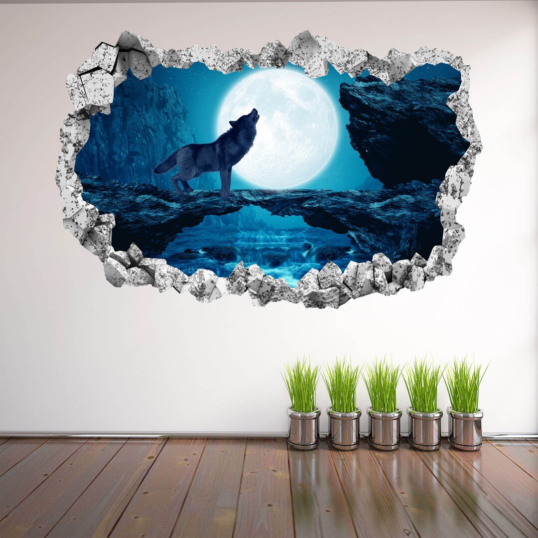 Wolf Howling Moon Dark Night Wall Sticker Mural Decal Print Art Home ...