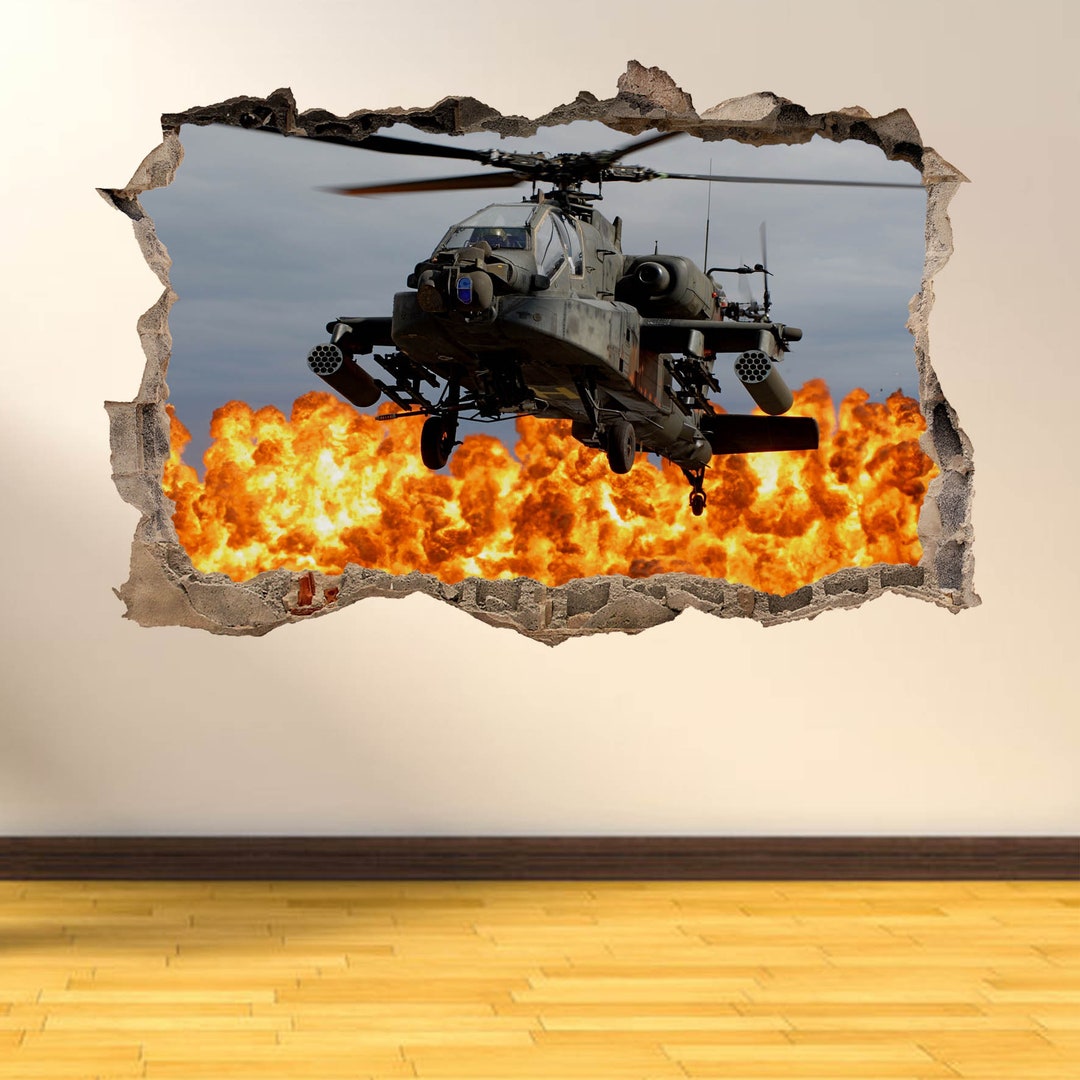 Apache Helicopter Aircraft Military Wall Sticker Mural Decal Poster ...