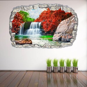 Waterfall Autumn Trees Nature Wall Decal Sticker Mural Poster Print Art ...