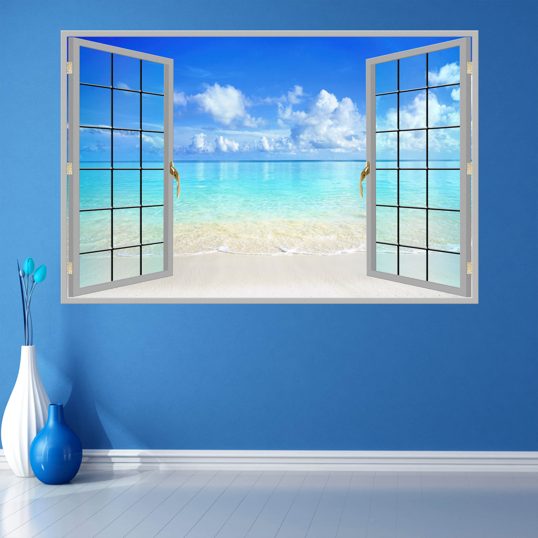 Sandy Beach Sea Blue Sky Wall Decal Sticker Mural Poster Print Art Home ...