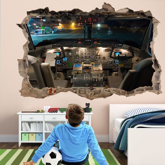 Airplane Cockpit Aircraft Wall Stickers Mural Decal Poster - Etsy Australia