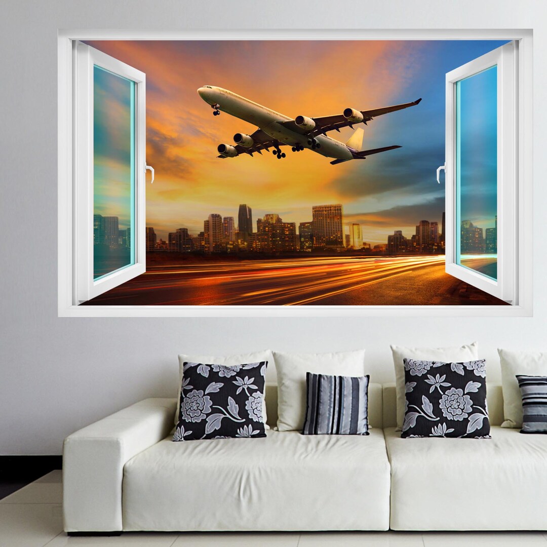 Airplane Aircraft Sunset Wall Sticker Mural Decal Poster Print Art Kids ...
