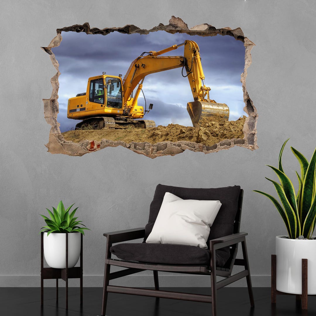 Excavator Construction Equipment Work Machine Wall Sticker Mural Decal Poster Print Art Home ...