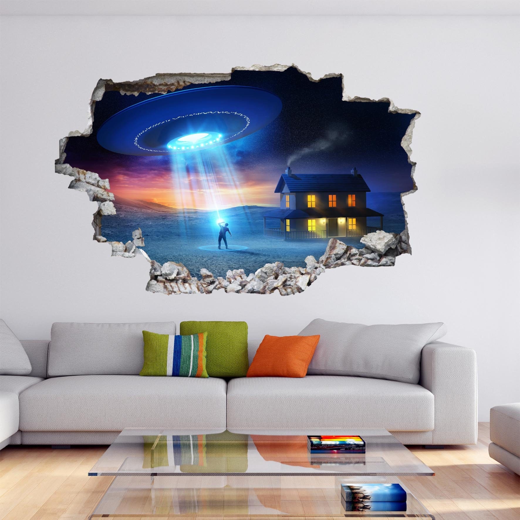 Alien Spaceship UFO Abduction Wall Decal Sticker Mural Poster Print Art ...
