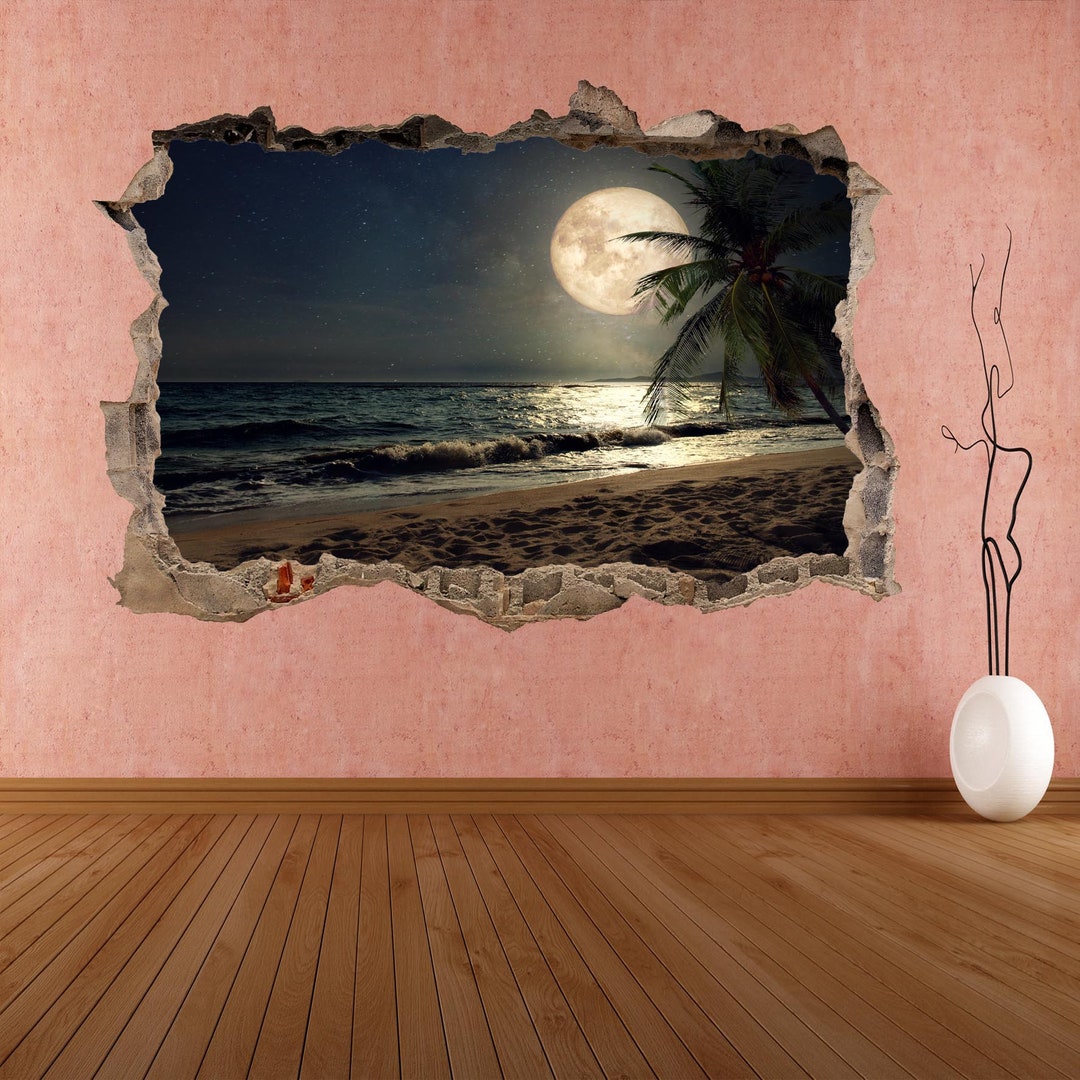 Moon Sea Tropical Beach Moonlight Fantasy Wall Sticker Mural Decal ...