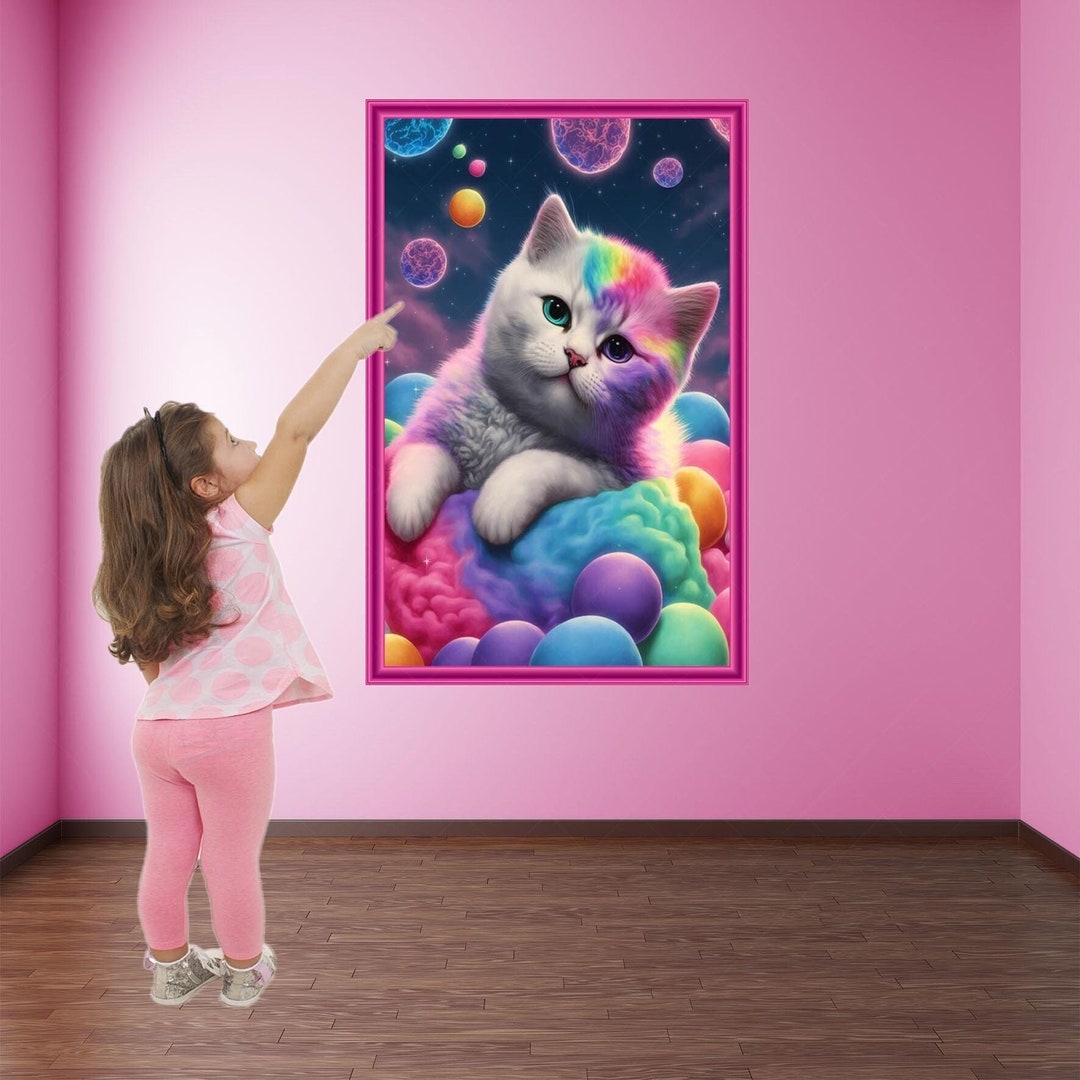 Kitten Cat Rainbow Wall Decal Sticker Mural Poster Print Art Home Decor ...