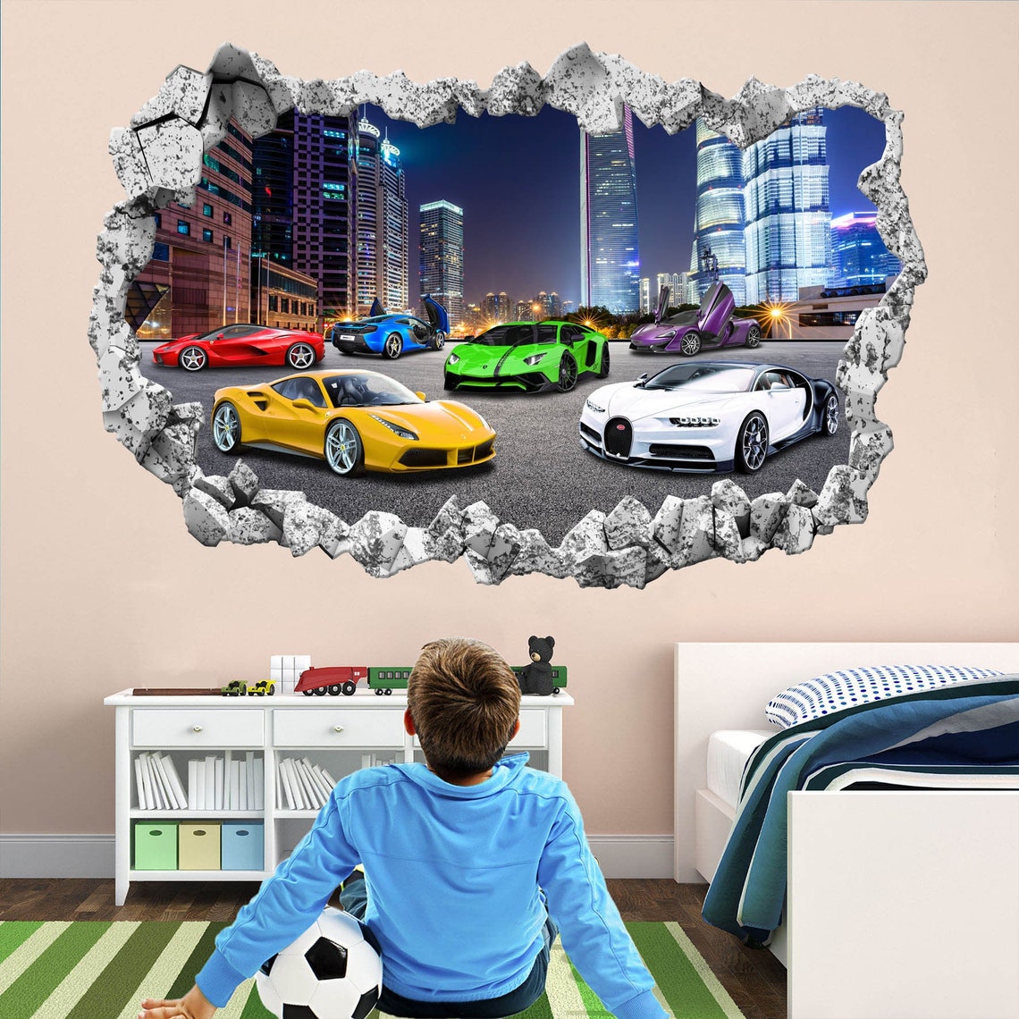 Supercar Wall Decal Sticker for Kids Bedroom | Sports Cars Wall Mural ...