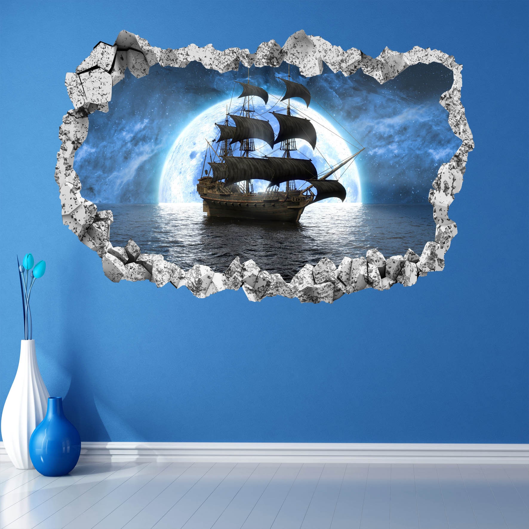 Pirate Sailing Ship Moon Wall Decal Sticker Mural Poster Print Art Home ...