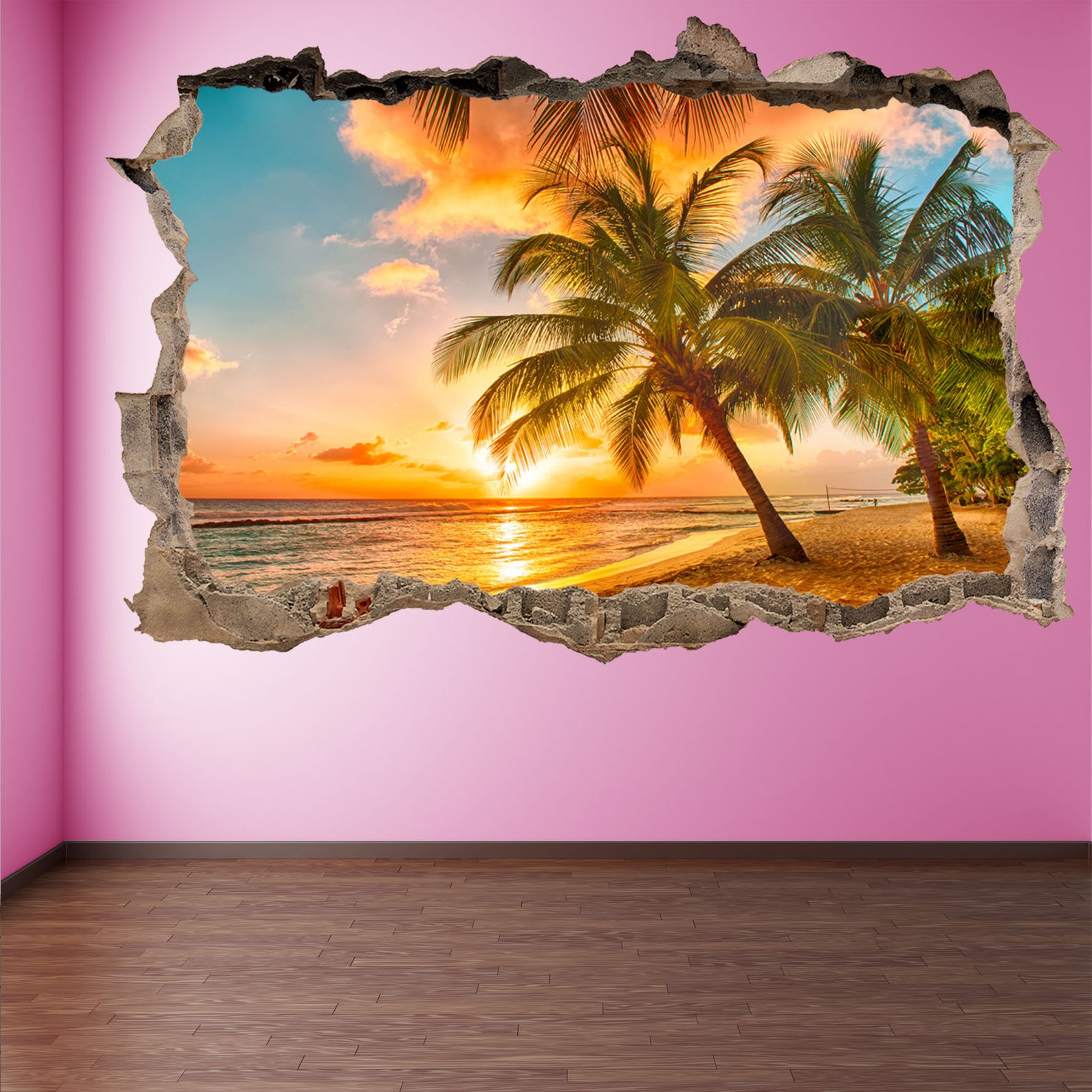 Tropical Beach Palm Trees Sunset Wall Sticker Mural Decal - Etsy