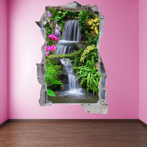 Waterfall Flowers Wall Decal Sticker Mural Poster Print Art | Etsy