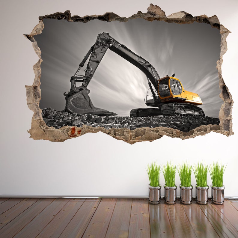 Excavator Construction Equipment Work Machine Wall Sticker Mural Decal Poster Print Art Home ...