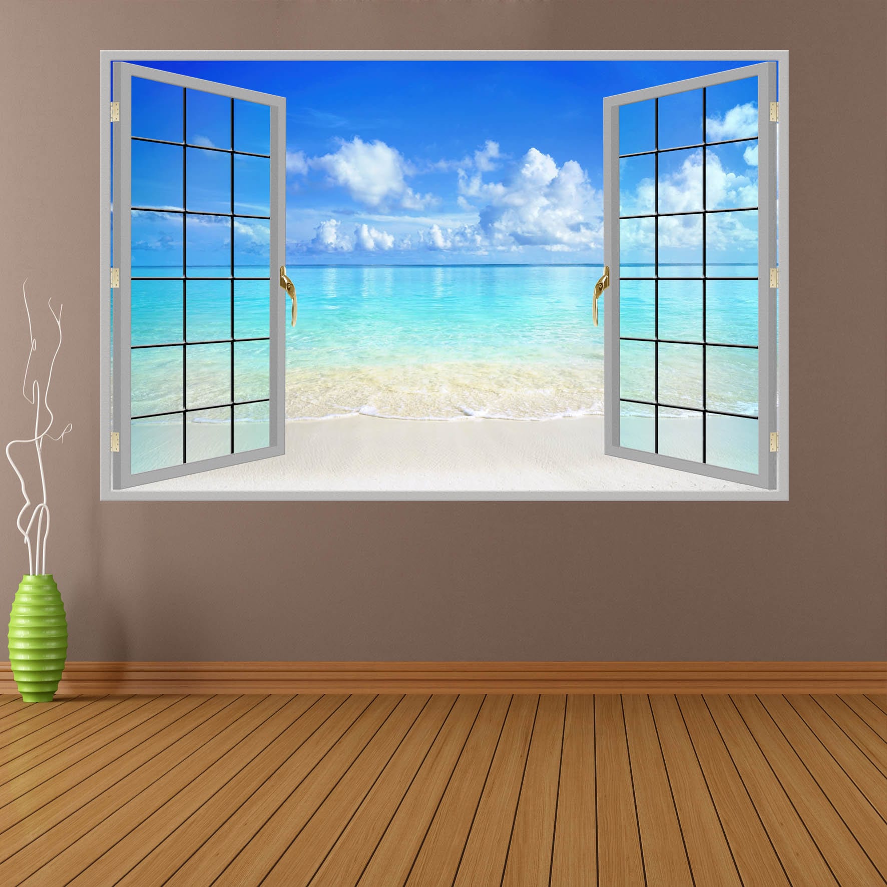 Sandy Beach Sea Blue Sky Wall Decal Sticker Mural Poster Print Art Home ...