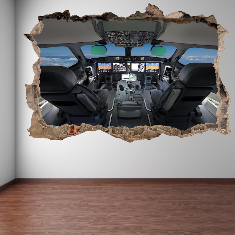Airplane Cockpit Aircraft Wall Stickers Mural Decal Poster - Etsy